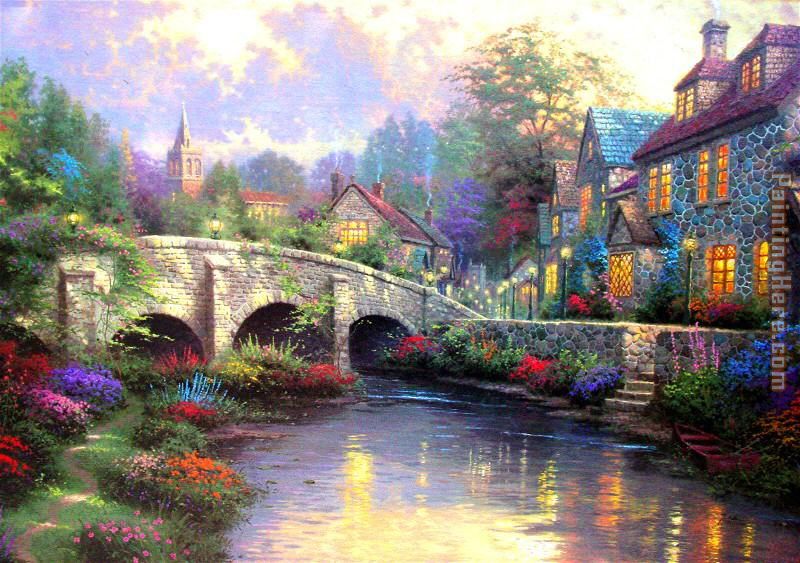 Thomas Kinkade Cobblestone Brook painting anysize 50% off