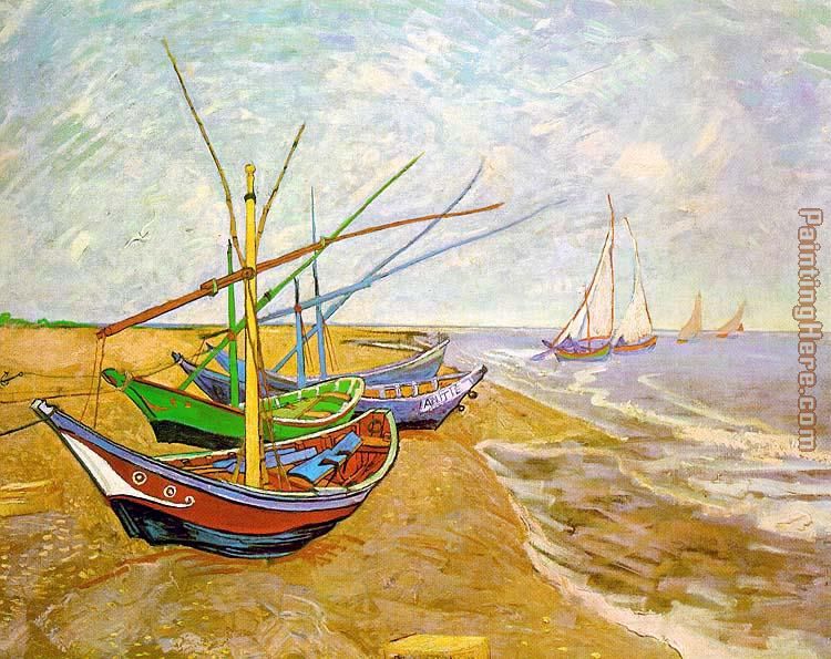 Vincent van Gogh Fishing Boats on the Beach painting anysize 50% off