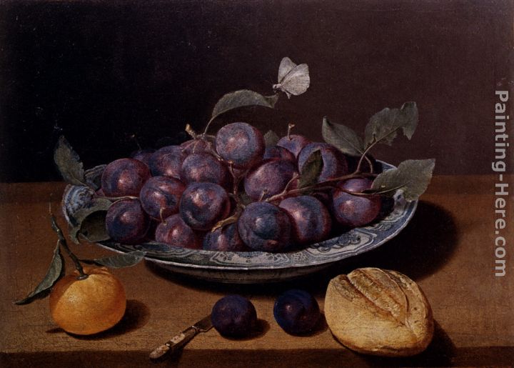Jacques Linard Still Life Of A Plate Of Plums And A Loaf Of Bread ...
